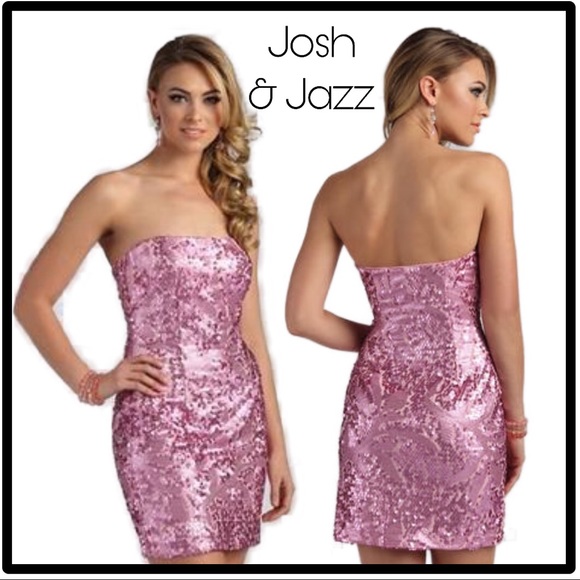 Josh & Jazz | Dresses | Nwot Josh Jazz Pink Sequined Strapless Dress ...